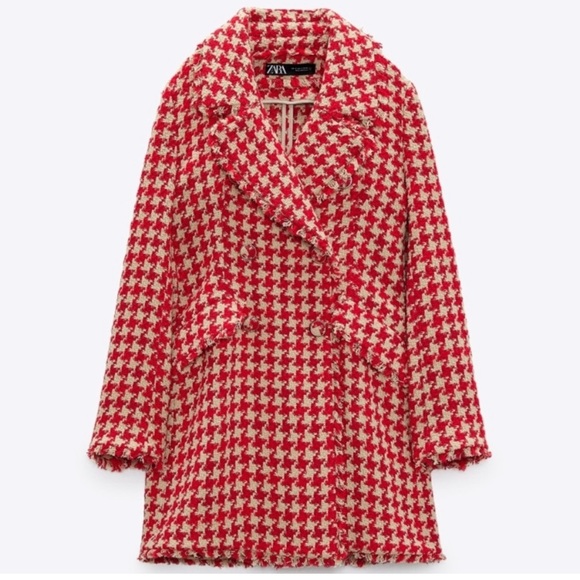 Zara | Jackets & Coats | Zara Double Breasted Coat Houndstooth Texture ...